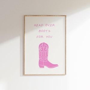 Head Over Boots for You, Pink Cowboy Boot Art Print, Minimalist Western ...