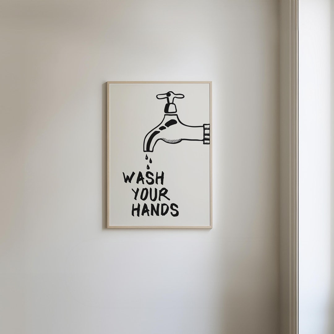 Wash Your Hands Poster, Trendy Bathroom Decor, Funky Bath Decor, Cute ...