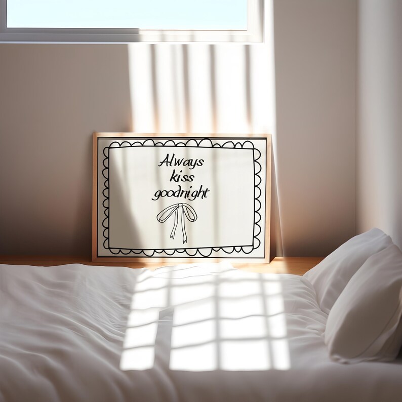 Always Kiss Goodnight Print, Cute Above Bed Decor, Trendy Horizontal ...