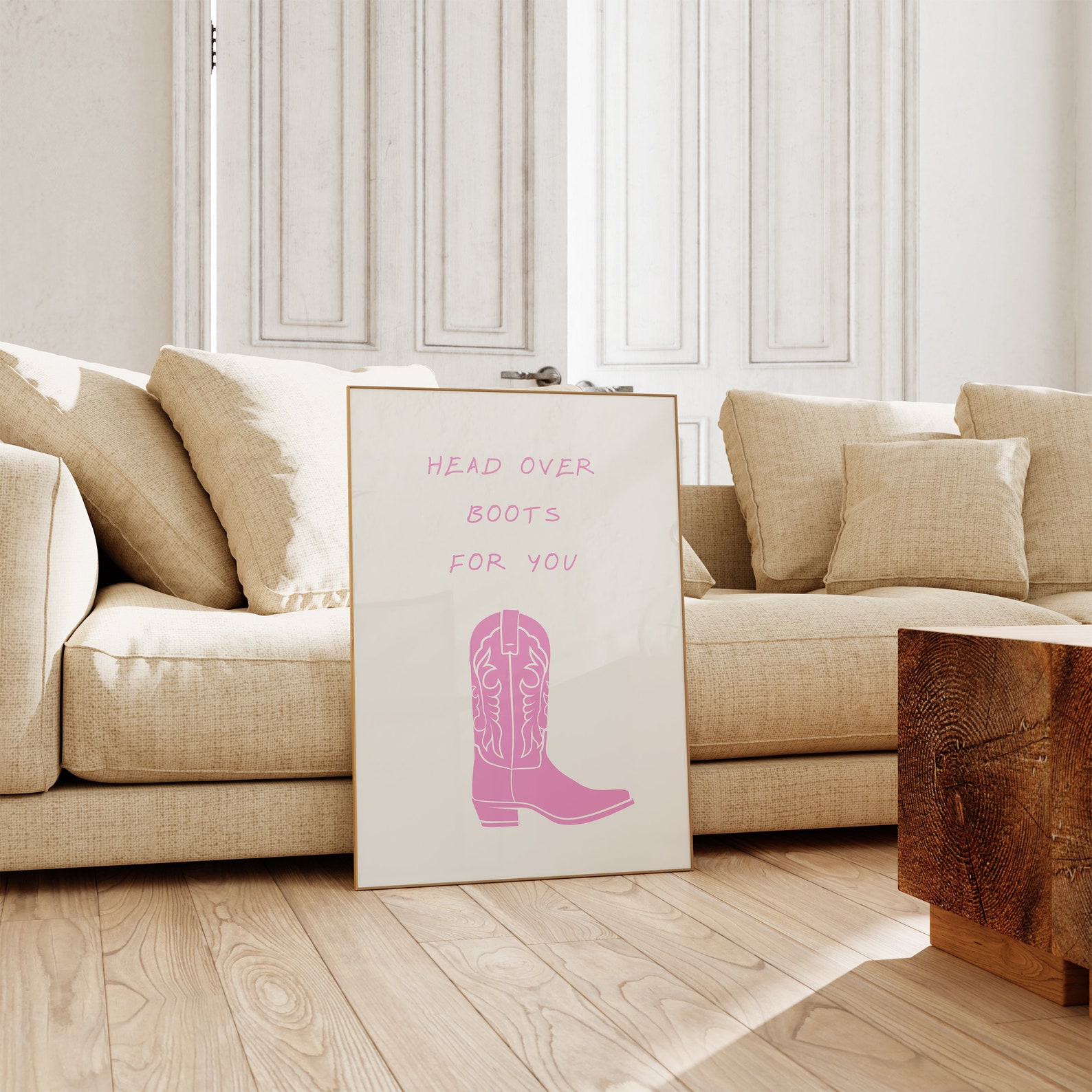 Head Over Boots for You, Pink Cowboy Boot Art Print, Minimalist Western ...