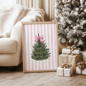 Coquette Christmas Tree, Pink Christmas Bow Poster, Pink Christmas ...