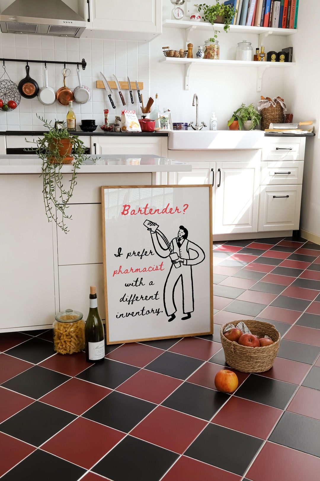 La Barmaid Print, Cute Bartender Poster, Trendy Minimalist Kitchen ...