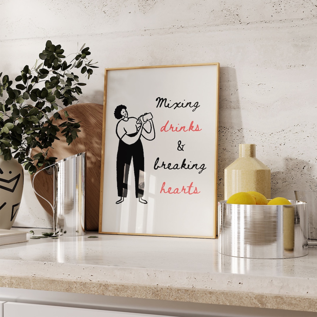 Bartending Print, Cute Bartender Poster, Minimalist Kitchen Decor ...