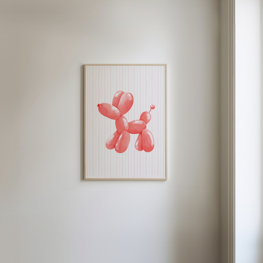 Red Balloon Dog Print, Preppy Room Decor, Dopamine Decor, Trendy ...