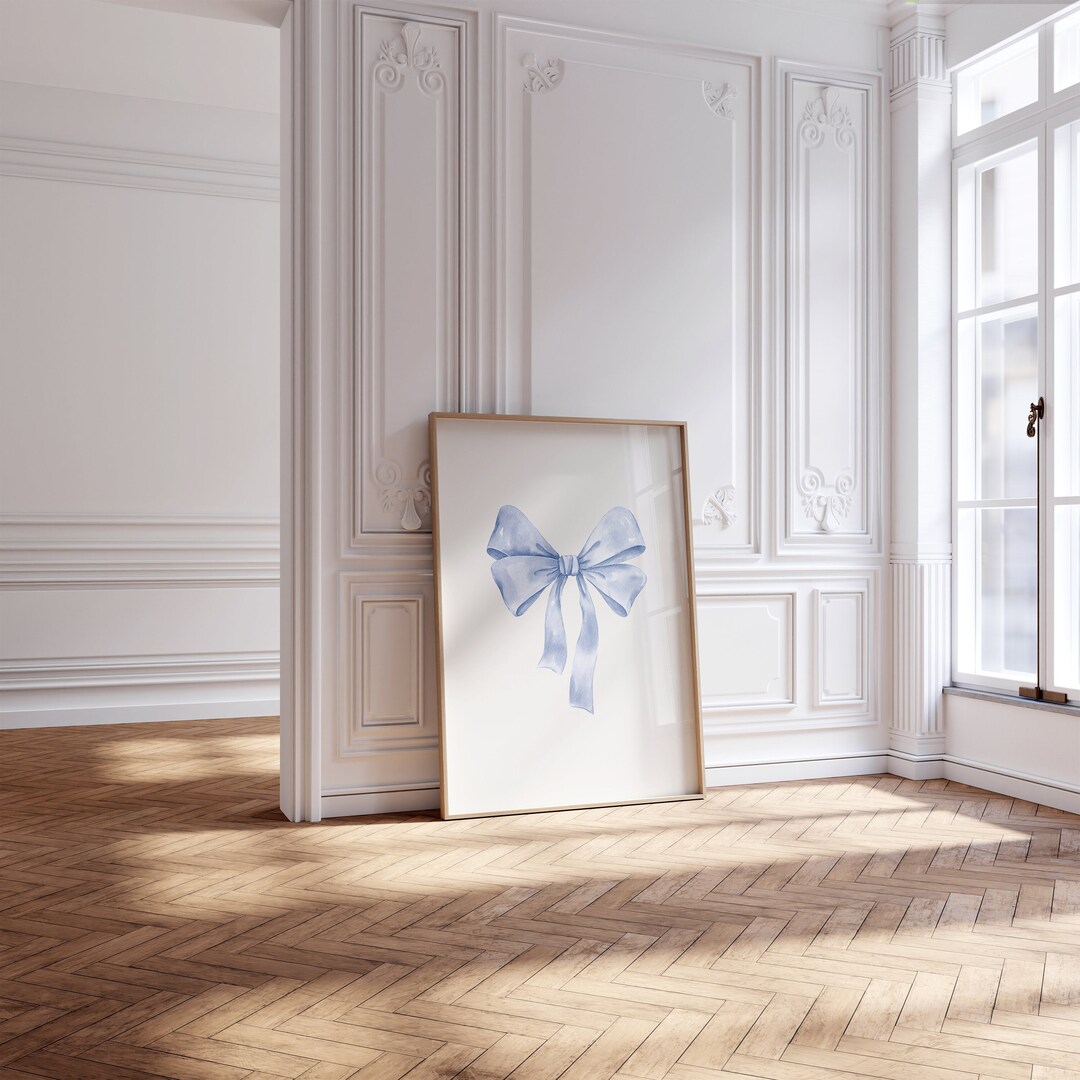 Blue Bow Nursery Print, Coquette Room Decor, Coastal Wall Art, Preppy ...