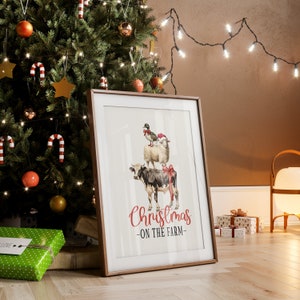 Christmas Farmhouse Set of 3 Prints, Cute Farm Animals, Country ...