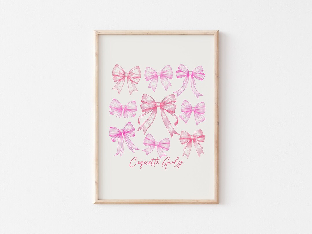 Pink Coquette Decor, Pink Bow Prints, Soft Girl Aesthetic Printable Art ...