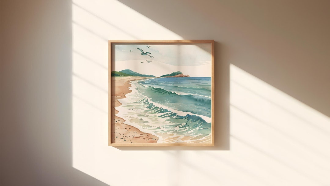 Muted Beach Print, Modern Coastal Wall Art, Sea Waves Art, Square ...