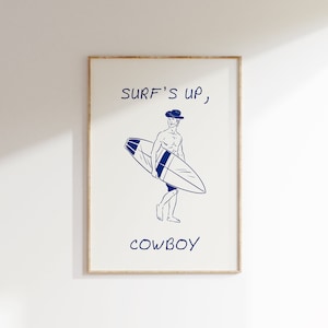 Surf's up Cowboy, Coastal Cowboy Print, Retro Coastal Wall Art, Trendy ...