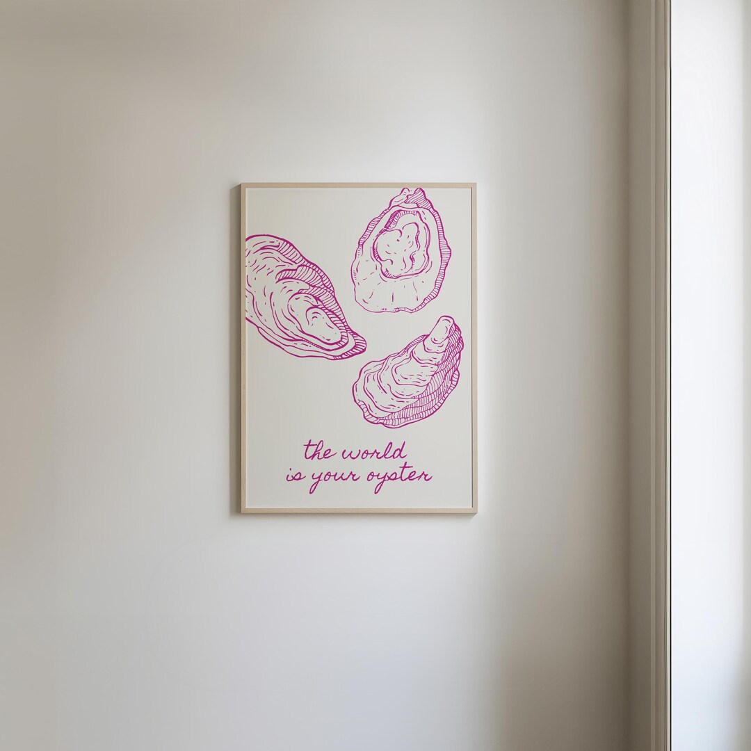World is Your Oyster Print, Retro Oysters Poster, Pink Kitchen Wall Art ...