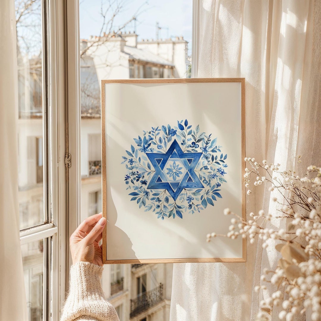 Blue Hanukkah Printable Art, Modern Jewish Art, Hanukkah Wall Art ...