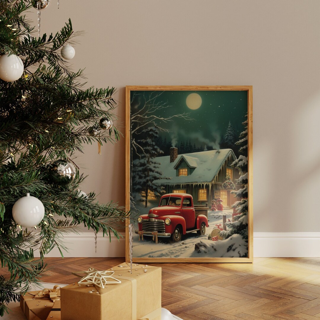 Vintage Christmas Village Painting: Winter Landscape Art (digital ...