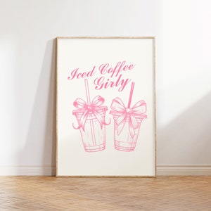 Pink Coquette Decor, Iced Coffee Girly Print, Pink Bow Prints, Coffee ...