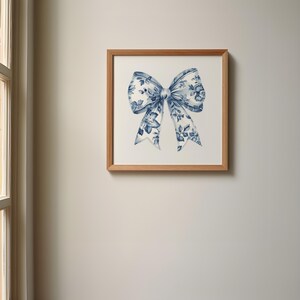 Blue Bow Print, Coquette Room Decor, Coastal Wall Art, Blue Nursery ...