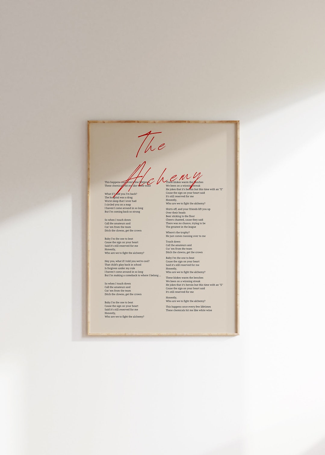 The Alchemy Song Lyrics Poster, Aesthetic Girly Bedroom Wall Art ...