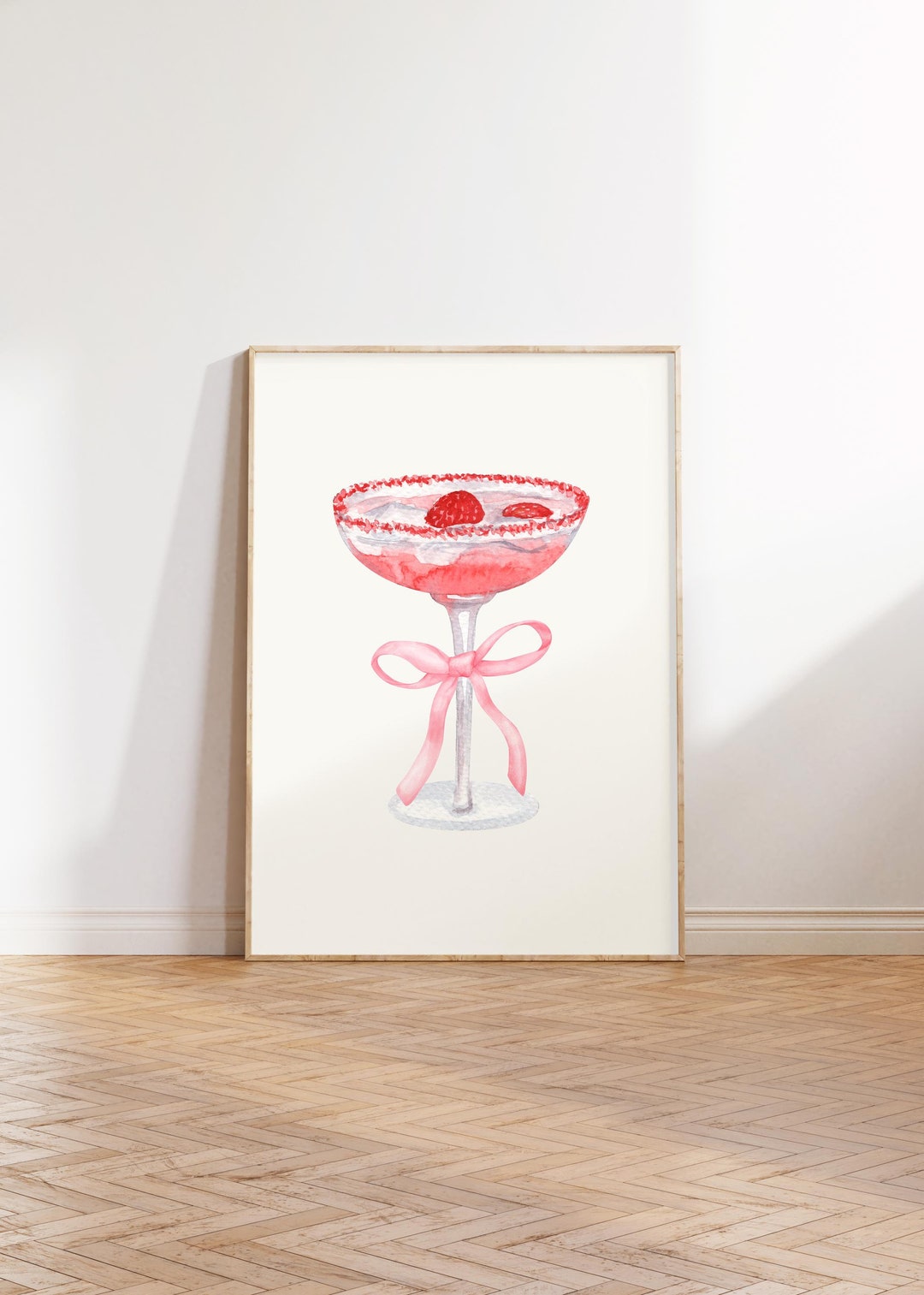 Pink Martini Glass Print, Coquette Room Decor, Girly Bar Cart Wall Art ...