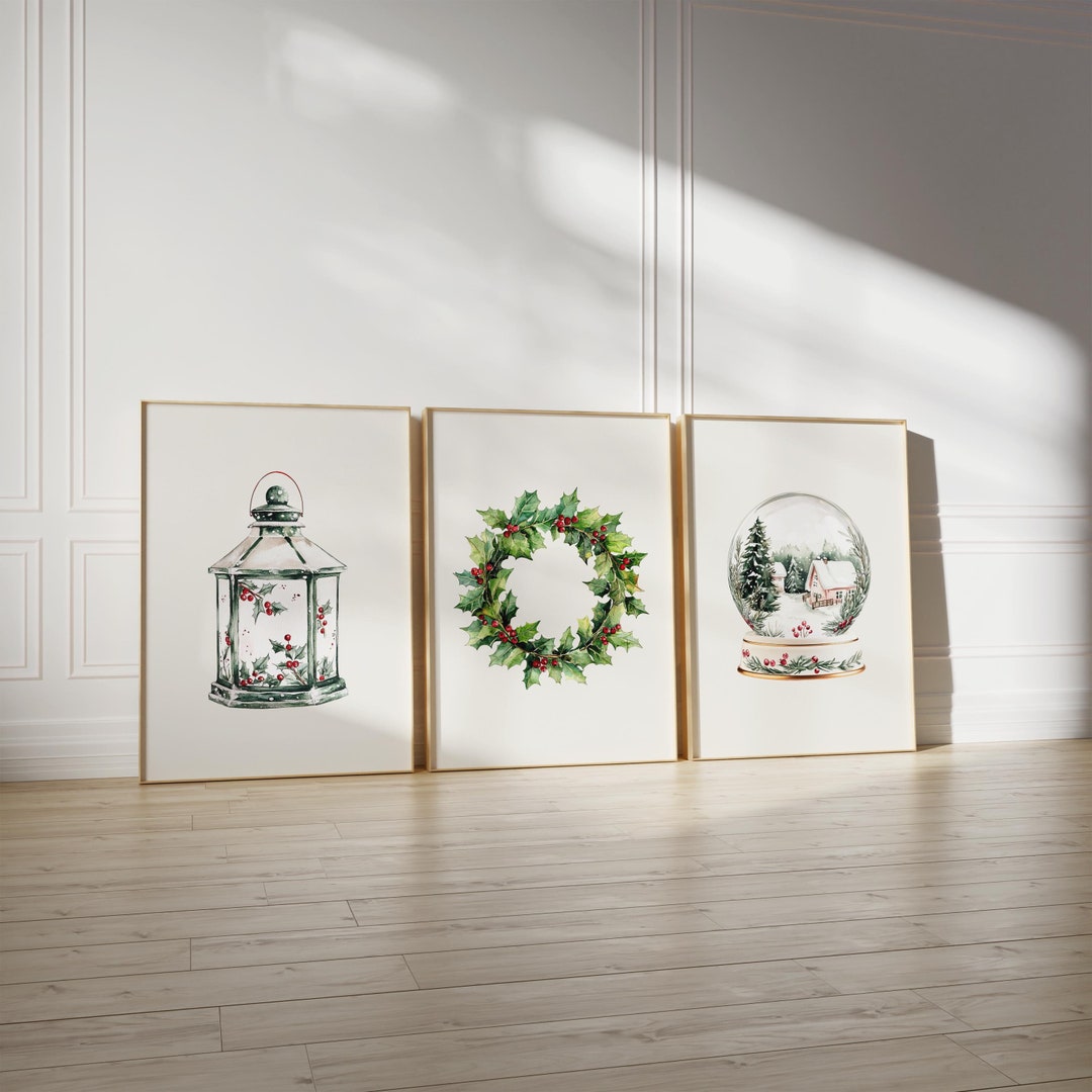 Festive Holiday Art, Christmas Prints Set of 3, Rustic Christmas Decor ...