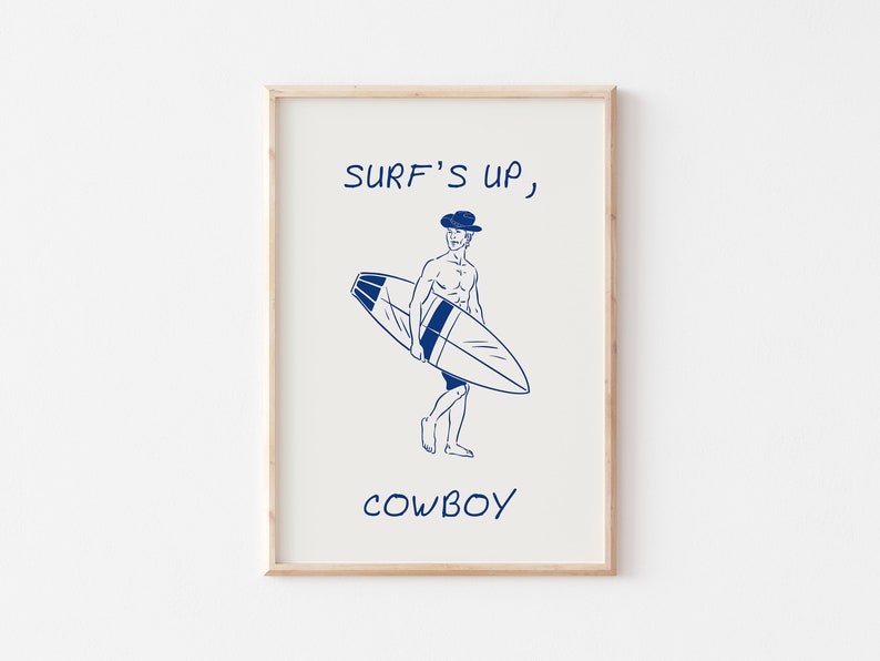 Surf's up Cowboy, Coastal Cowboy Print, Retro Coastal Wall Art, Trendy ...