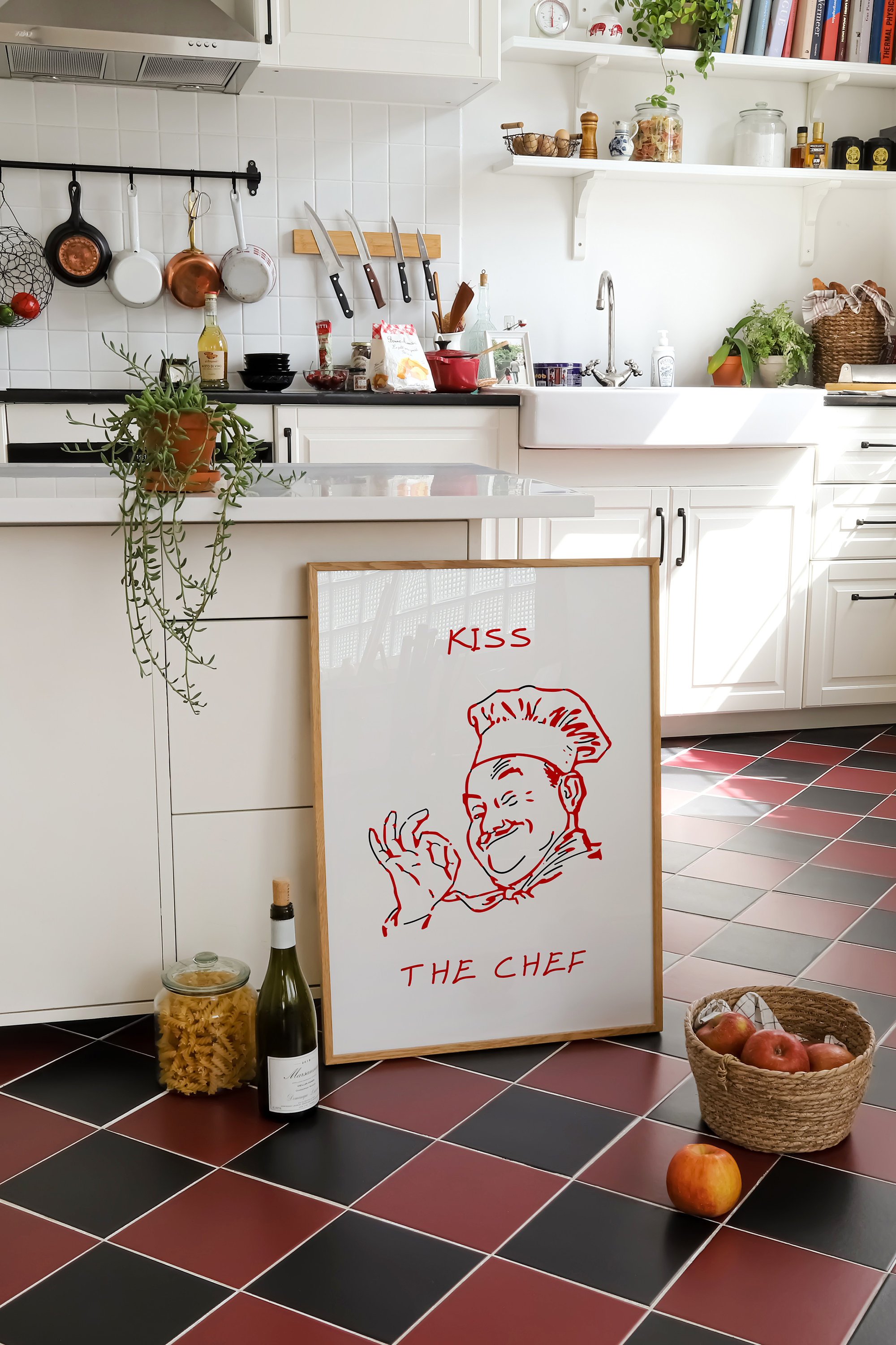 Kiss the Chef Print, Aesthetic Kitchen Wall Decor, Cute Cooking Art ...