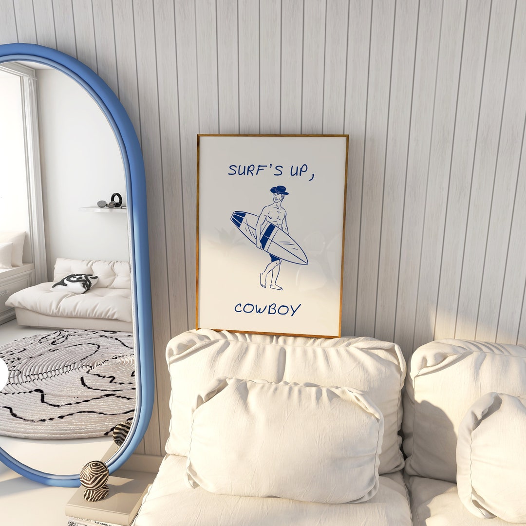 Surf's up Cowboy, Coastal Cowboy Print, Retro Coastal Wall Art, Trendy ...