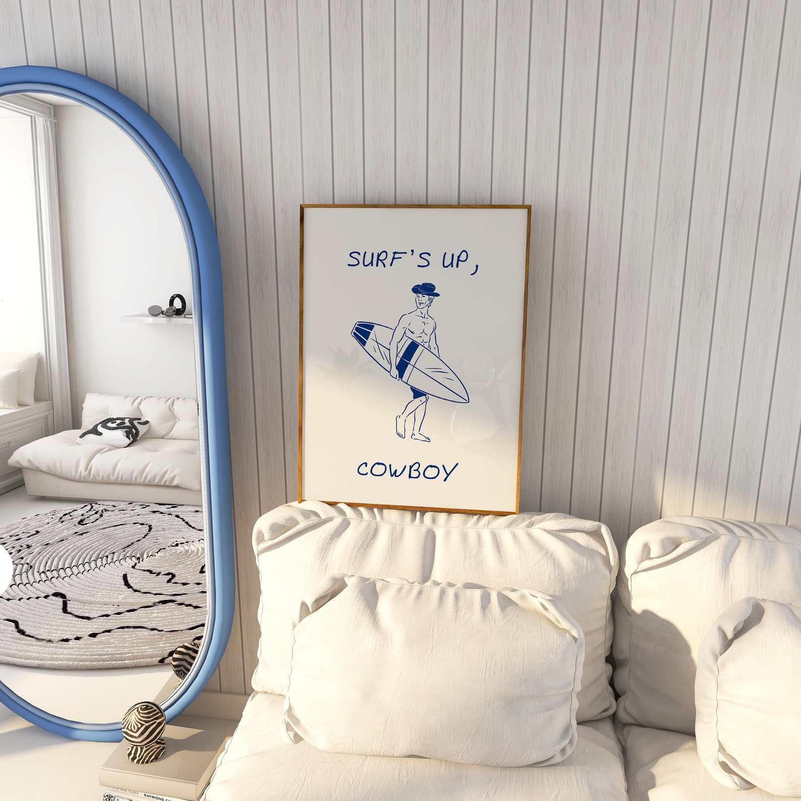 Surf's up Cowboy, Coastal Cowboy Print, Retro Coastal Wall Art, Trendy ...