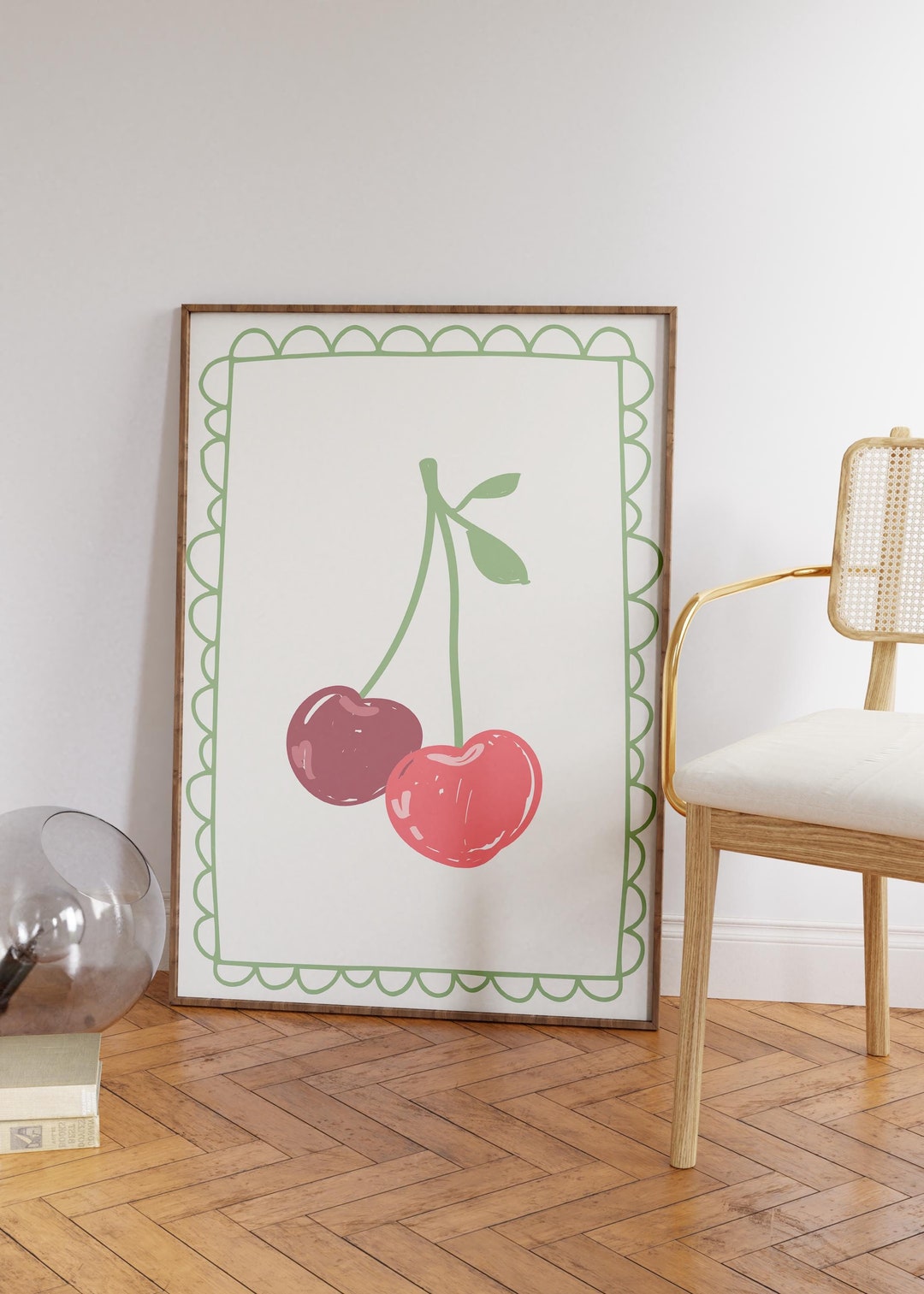 Preppy Cherry Prints, Hand Drawn Cherry Poster, Trendy Printable Wall Art, Retro Preppy Dorm ...