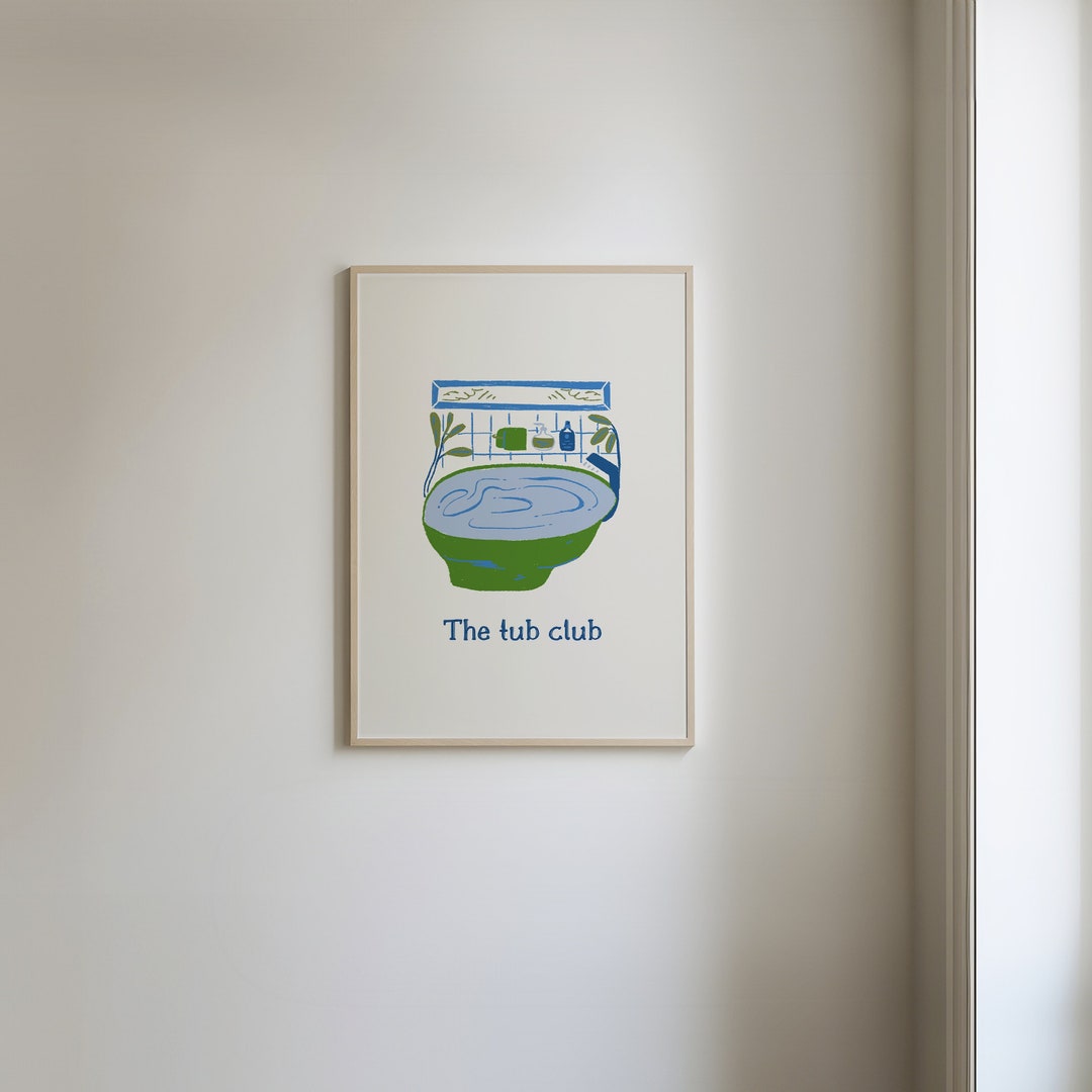 The Tub Club Print, Green Bathroom Decor, Modern Bathtub Art, Bath ...