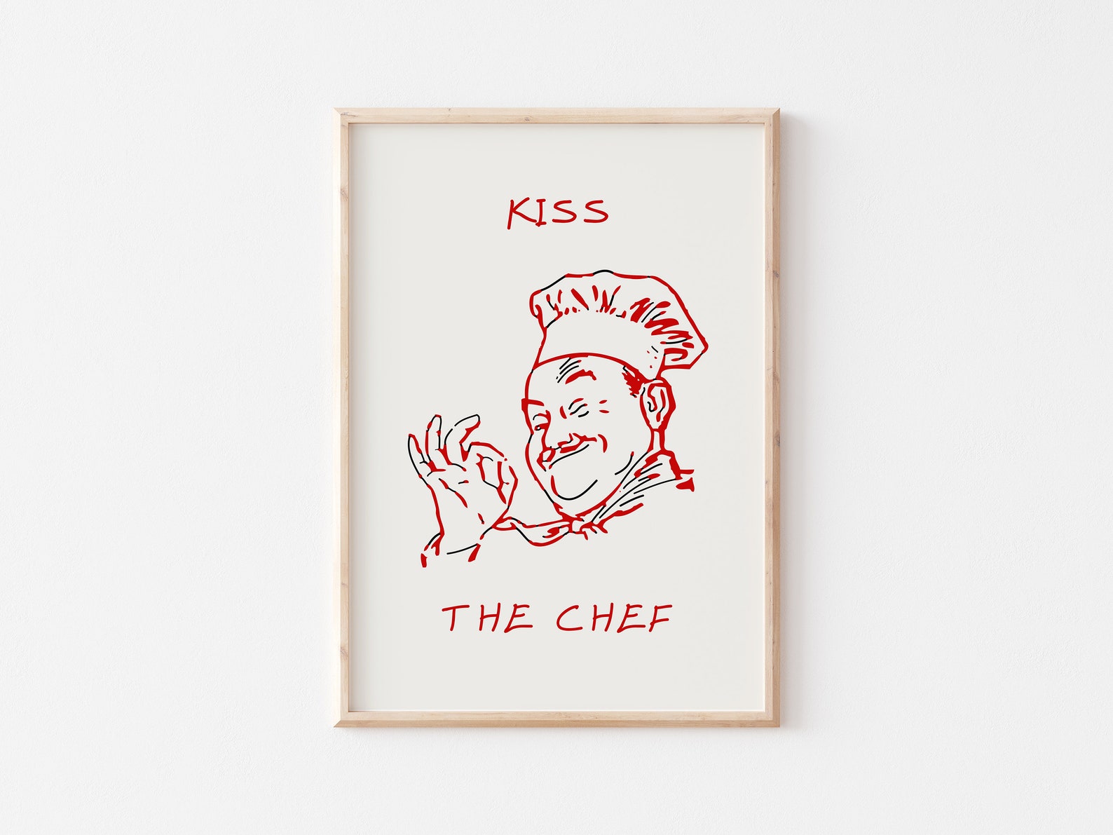 Kiss the Chef Print, Aesthetic Kitchen Wall Decor, Cute Cooking Art ...