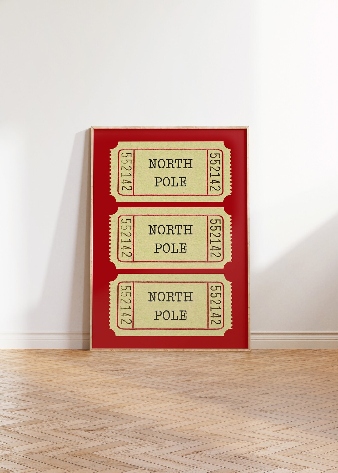 North Pole Ticket Art Print, Red Christmas Decor, Modern Christmas ...