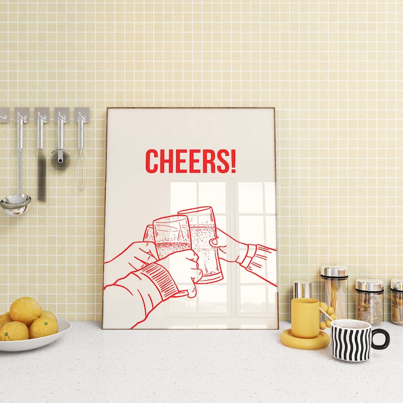 Impresión "Beer Cheers": Arte mural retro de carrito de bar (descarga ...