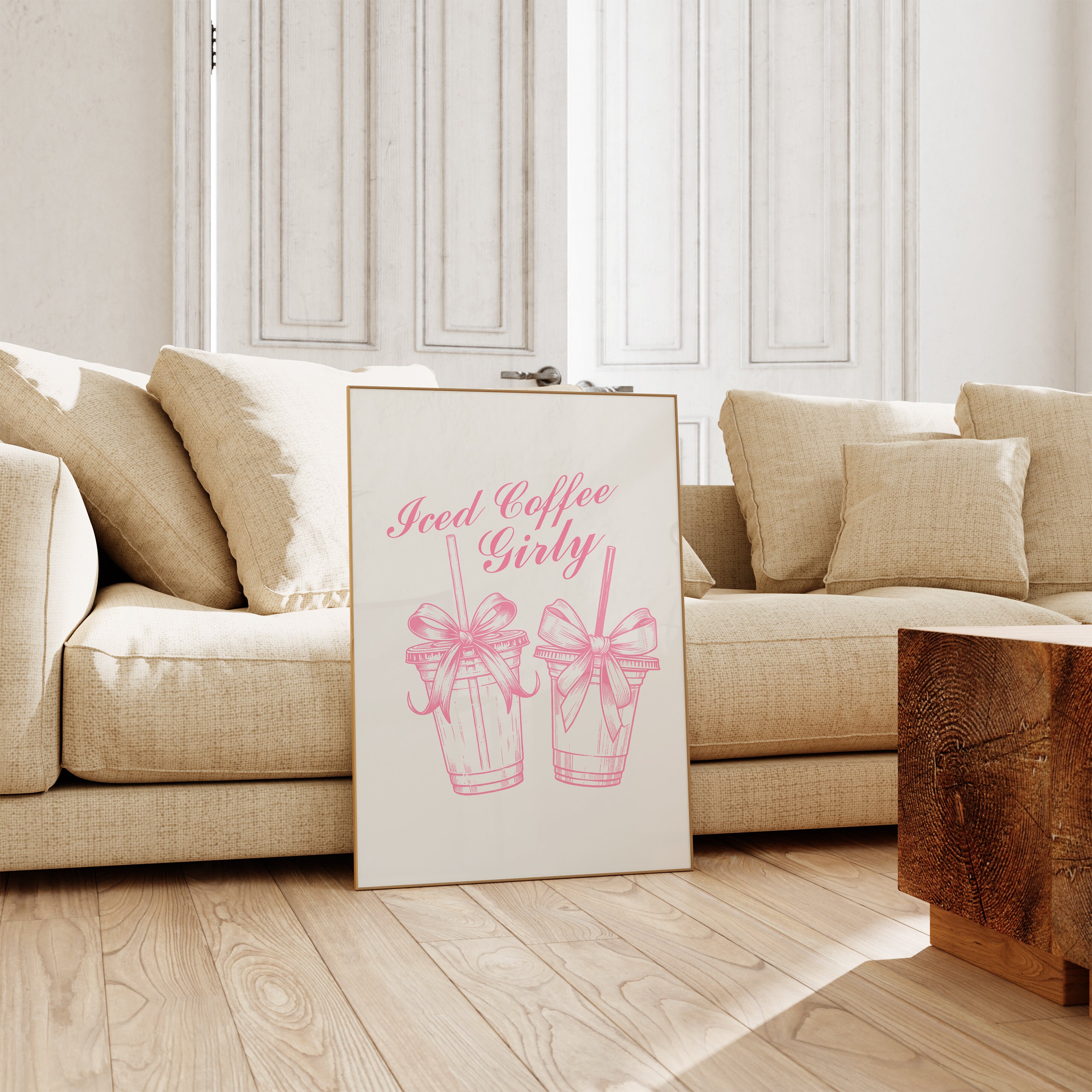 Pink Coquette Decor, Iced Coffee Girly Print, Pink Bow Prints, Coffee ...