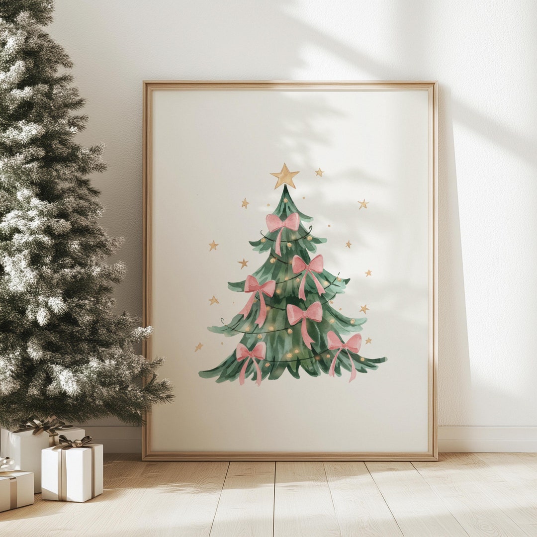 Coquette Christmas Tree, Christmas Pink Bow Poster, Girly Christmas ...