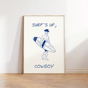 Surf's up Cowboy, Coastal Cowboy Print, Retro Coastal Wall Art, Trendy ...