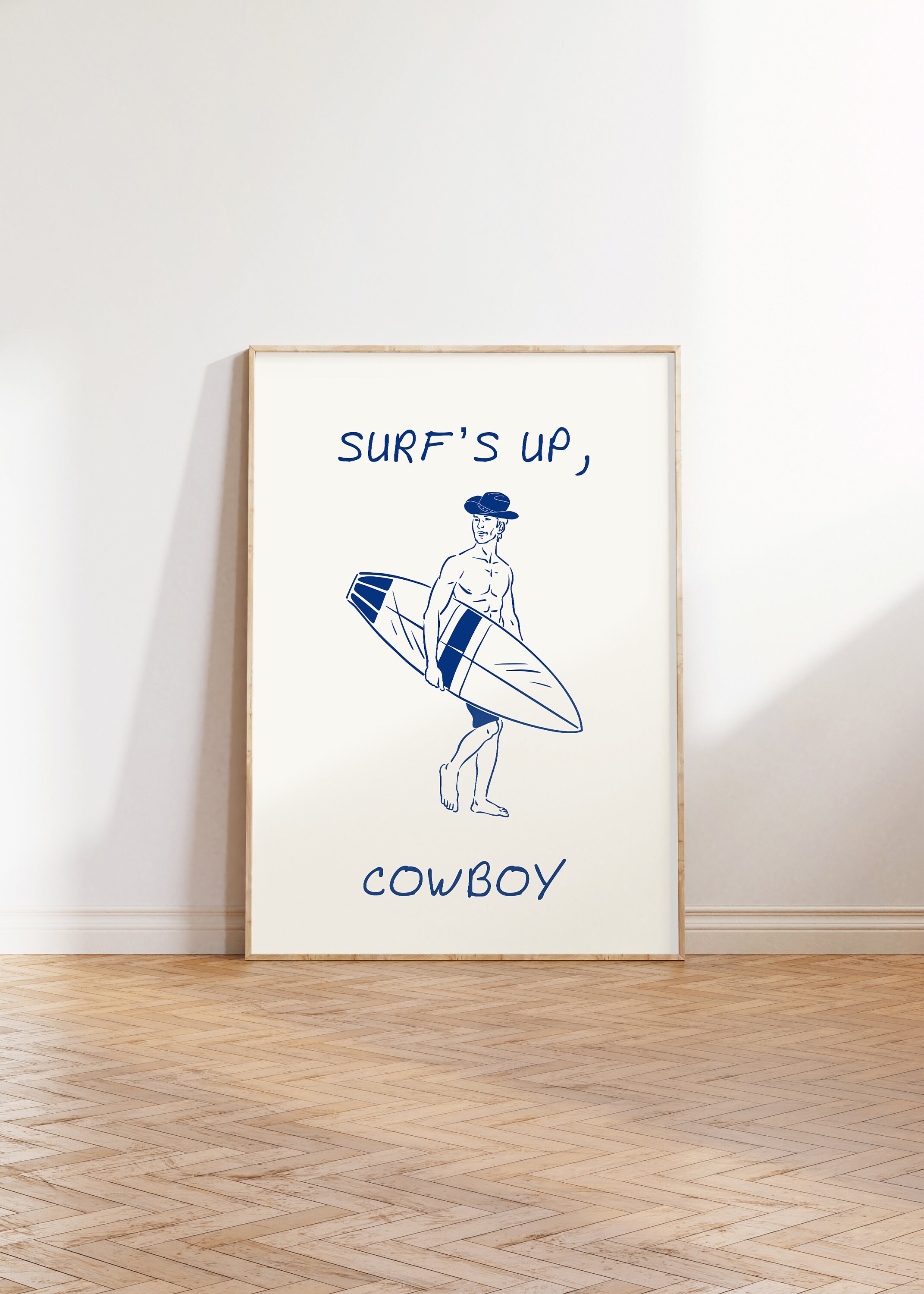Surf's up Cowboy, Coastal Cowboy Print, Retro Coastal Wall Art, Trendy ...