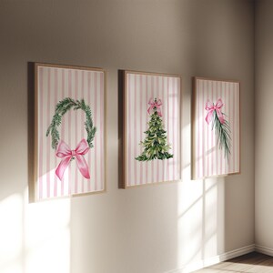 Coquette Christmas Prints Set of 3, Pink Christmas Printables, Trendy ...