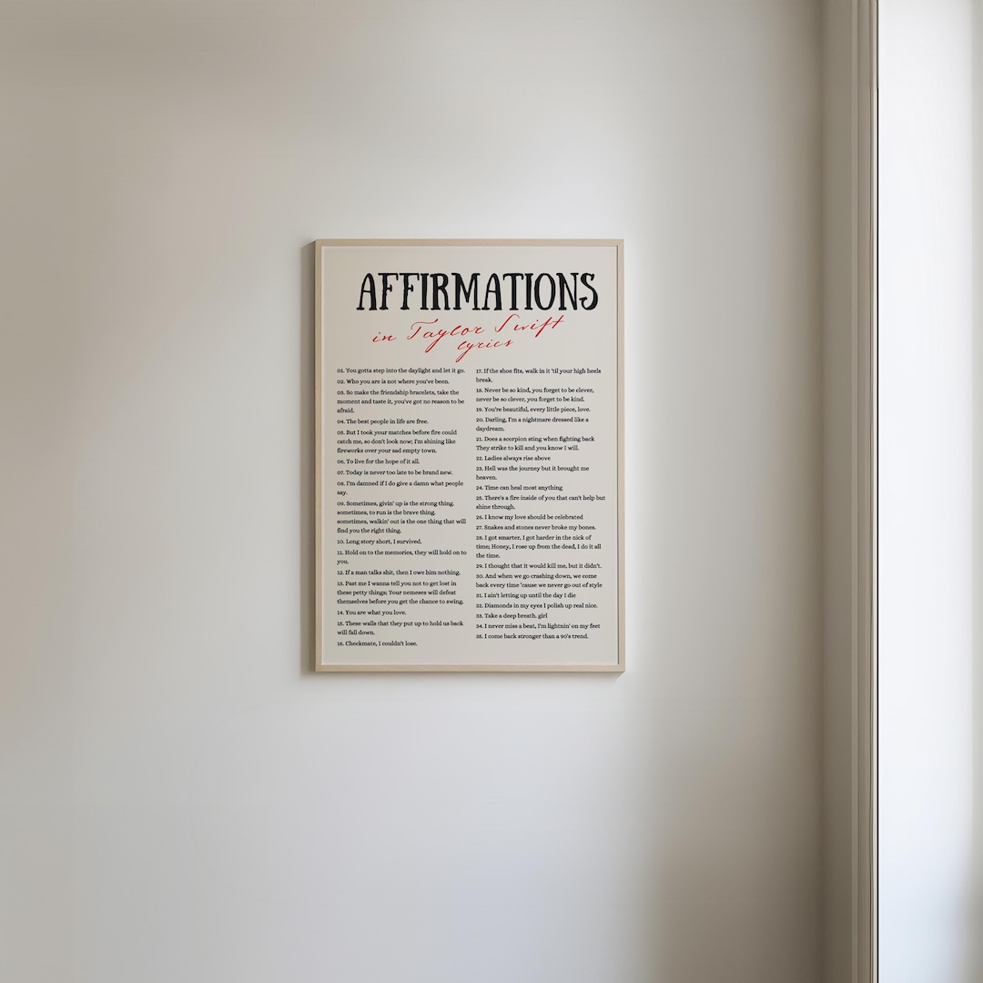 Taylor's Version Affirmations Poster, Taylor Swiftie Lyric Print ...