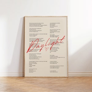 Daylight Song Lyrics Printable Poster, Minimalist Taylor's Version ...