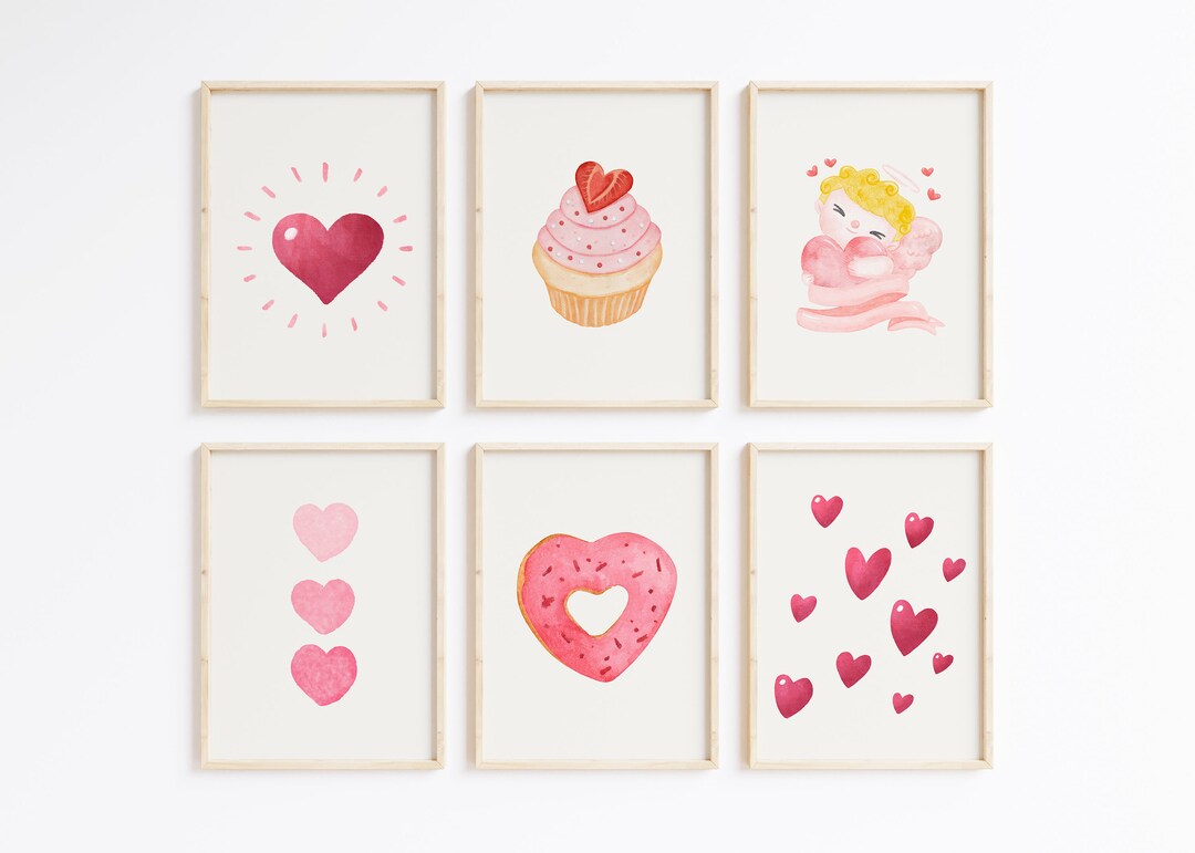 Valentine's Day Gallery Wall Set of 6 Prints, Modern Valentines Day ...