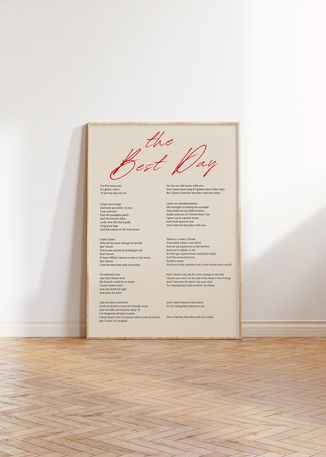 The Best Day Song Lyrics Poster, Taylor's Version Art Print, Aesthetic ...