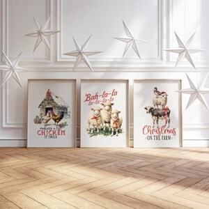Christmas Farmhouse Set of 3 Prints, Cute Farm Animals, Country ...