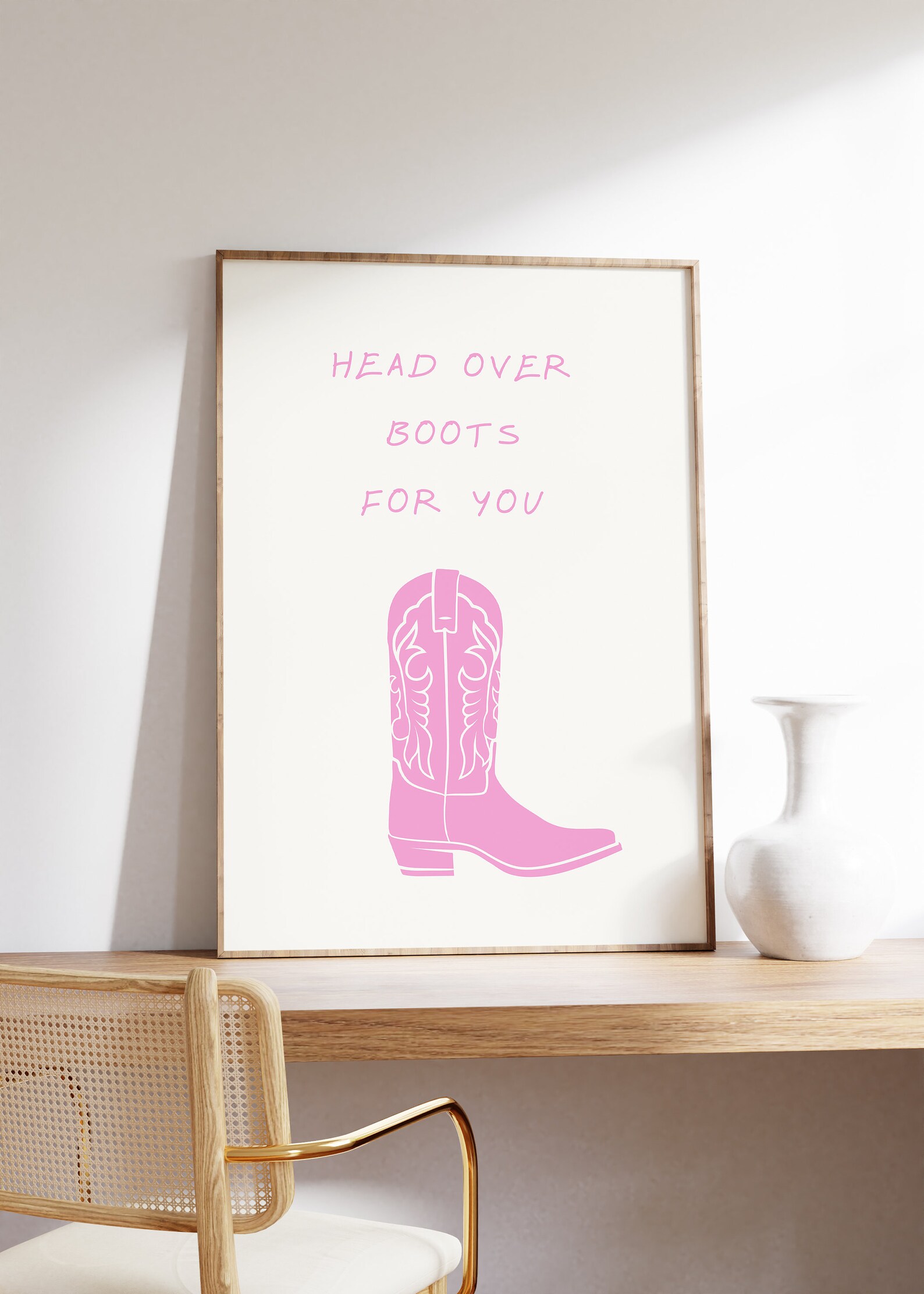 Head Over Boots for You, Pink Cowboy Boot Art Print, Minimalist Western ...