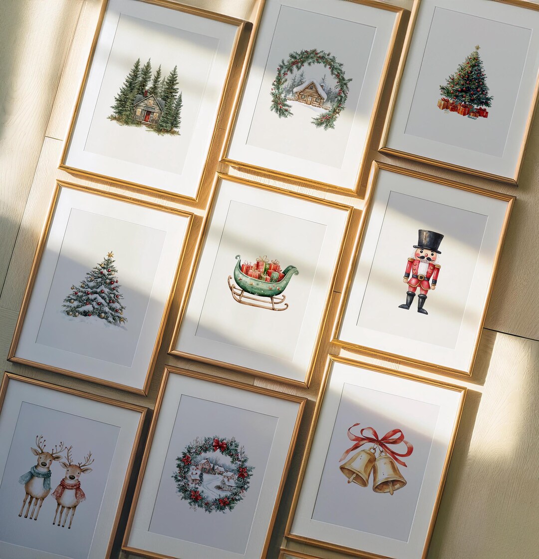 Watercolor Christmas Gallery Wall Art Set of 15 Prints, Classic ...