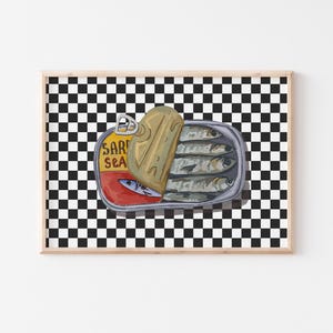 Tinned Fish Print, Funky Sardines Print, Seafood Art, Retro Fish ...