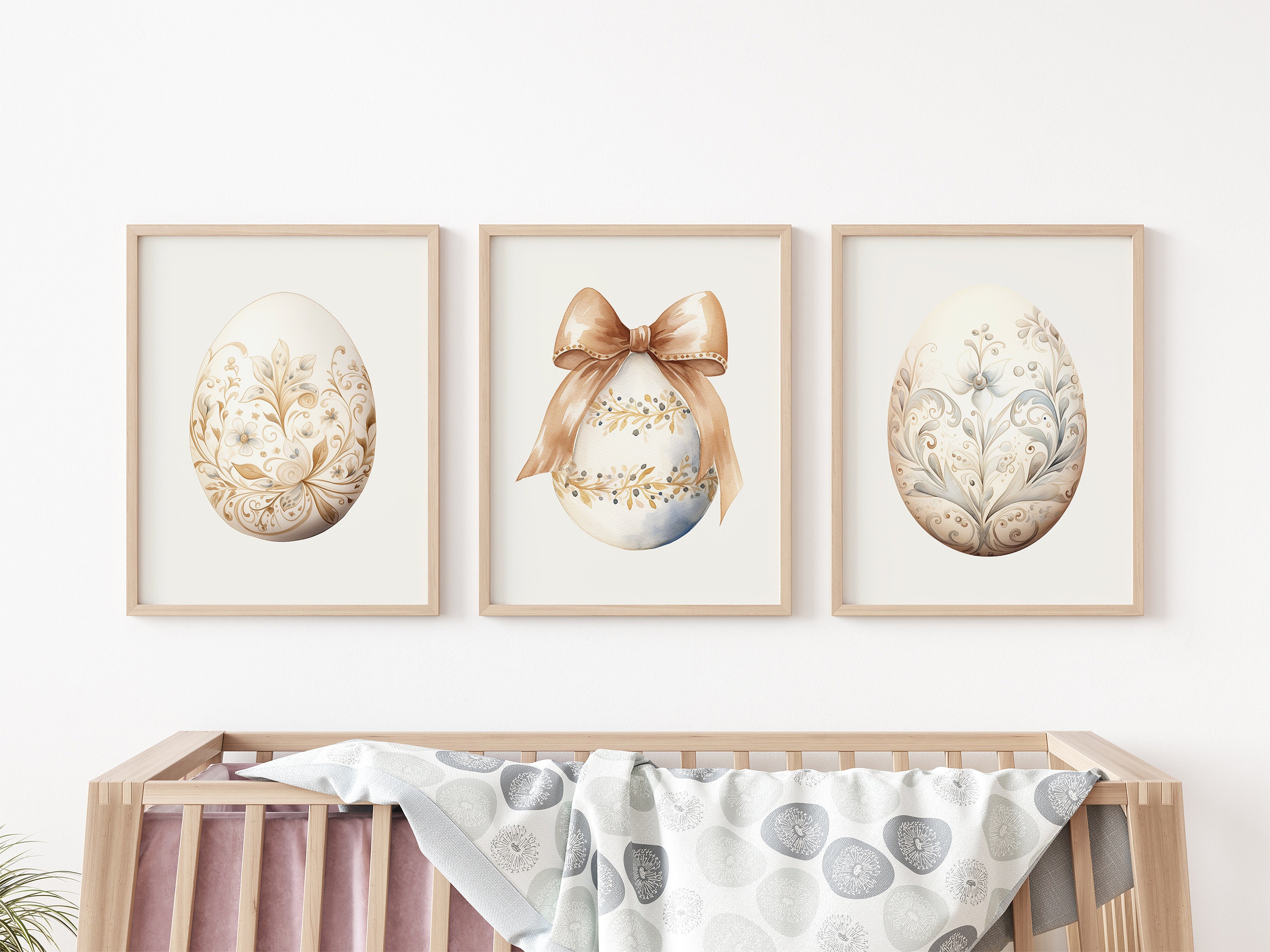 Set of 3 Easter Egg Prints, Neutral Easter Decor, Minimalist Easter ...