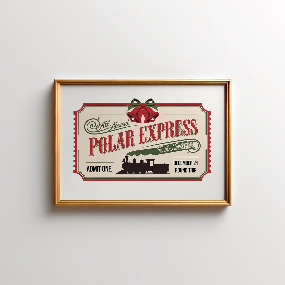 North Pole Ticket Print, Polar Express Ticket , Red Christmas Decor ...