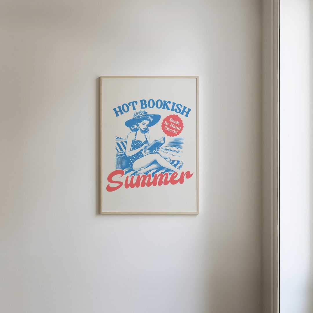 Hot Bookish Summer Poster, Trendy Retro Reading Art, Bookish Print ...