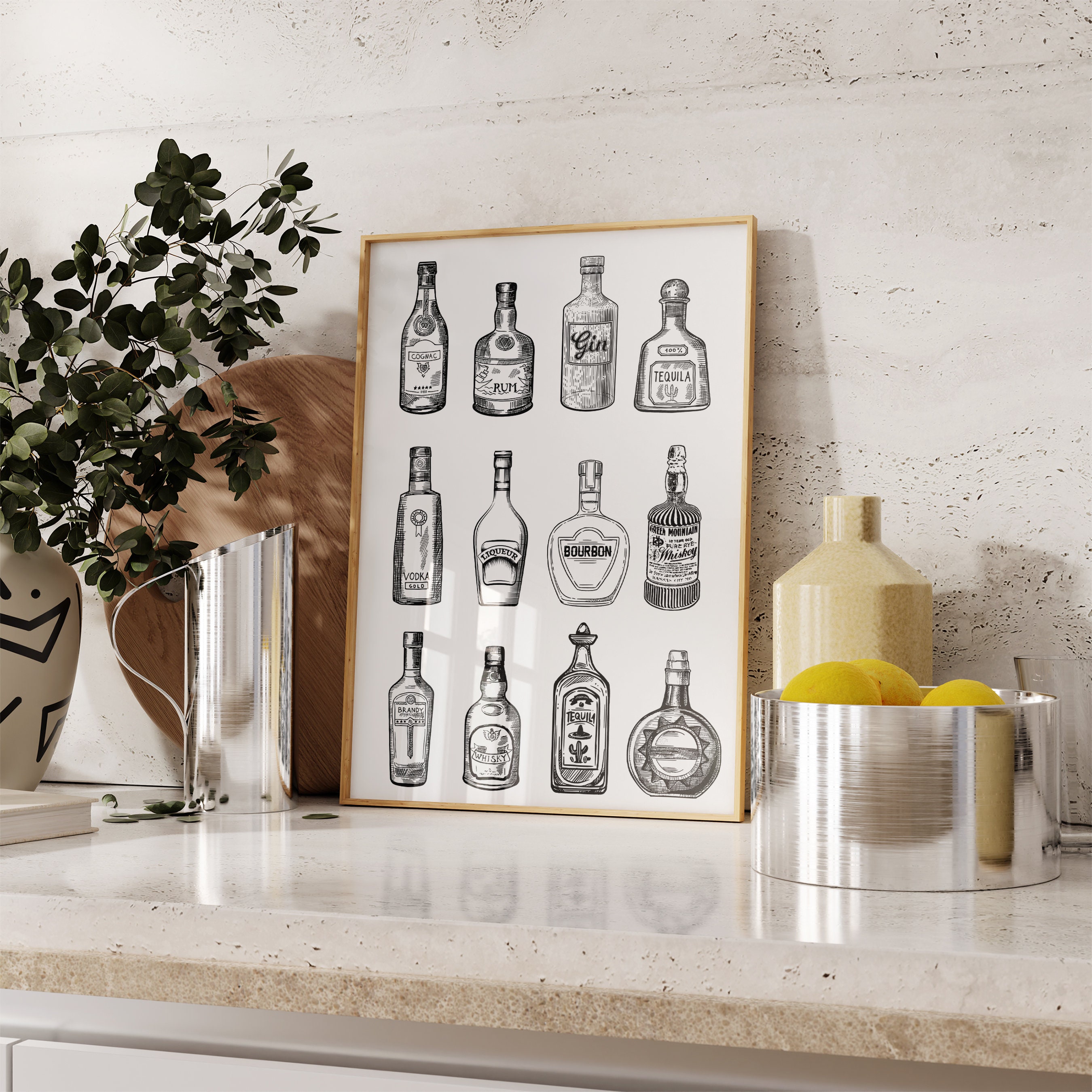 Retro Bar Cart Wall Art, Bar Cart Accessories, Bar Cart Print, Bar Sign ...