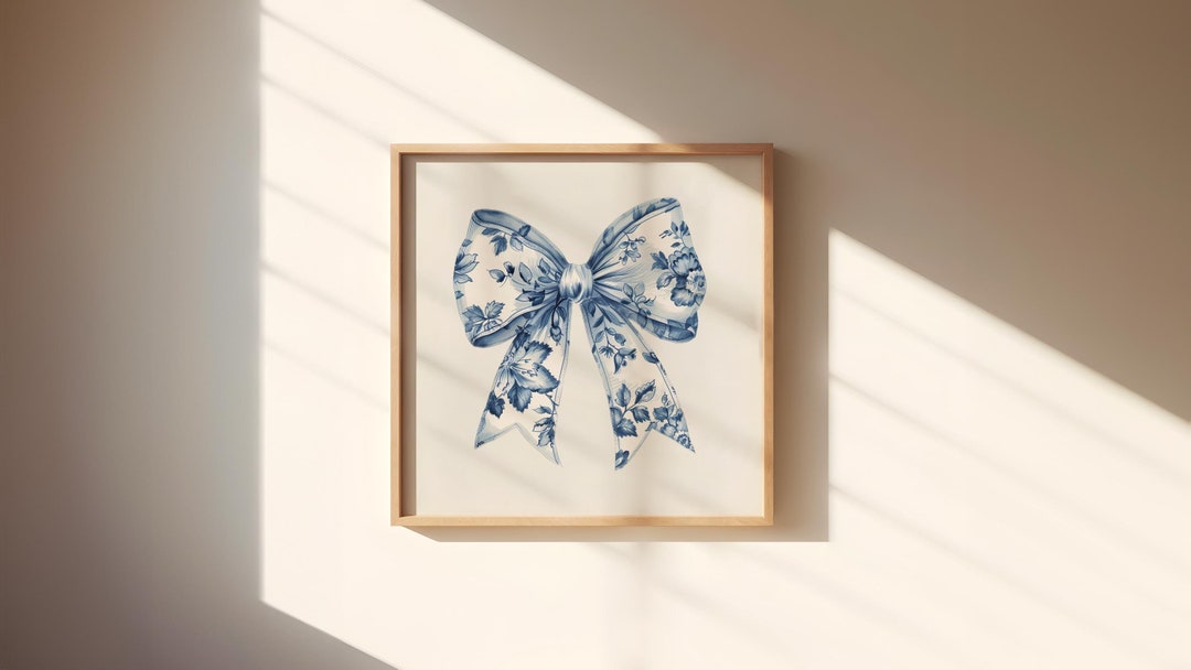 Blue Bow Print, Coquette Room Decor, Coastal Wall Art, Blue Nursery ...