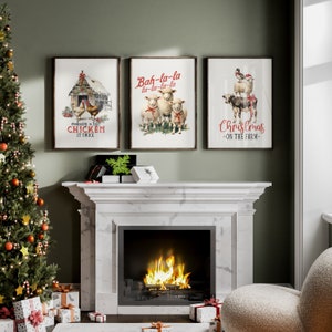 Christmas Farmhouse Set of 3 Prints, Cute Farm Animals, Country ...