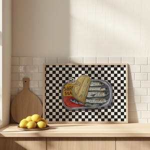 Tinned Fish Print, Funky Sardines Print, Seafood Art, Retro Fish ...